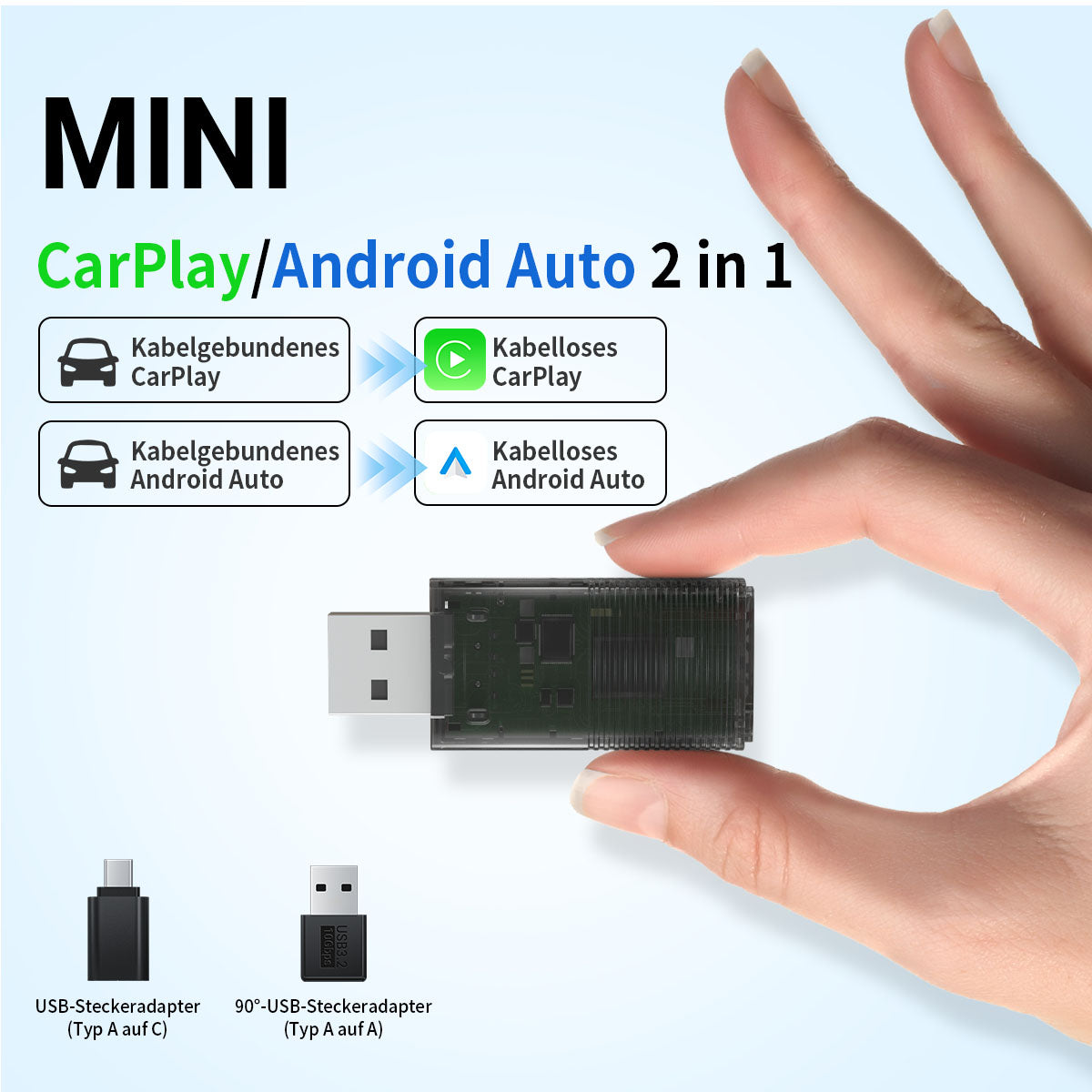 Ottocast® Mini Wireless 2-in-1 CarPlay Und Android Auto Adapter