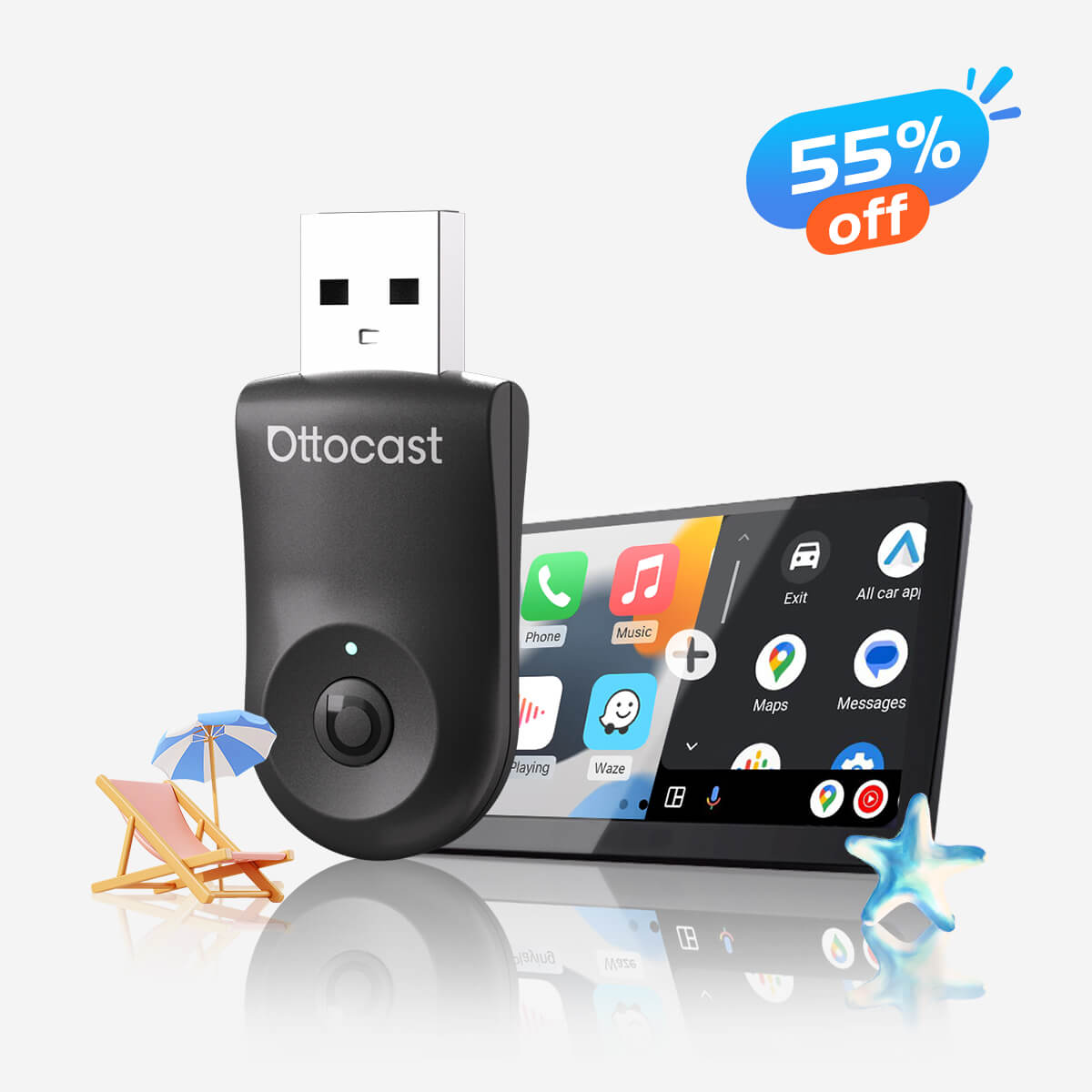 Ottocast® 2025 Mini Wireless 2-in-1 CarPlay and Android Auto Adapter