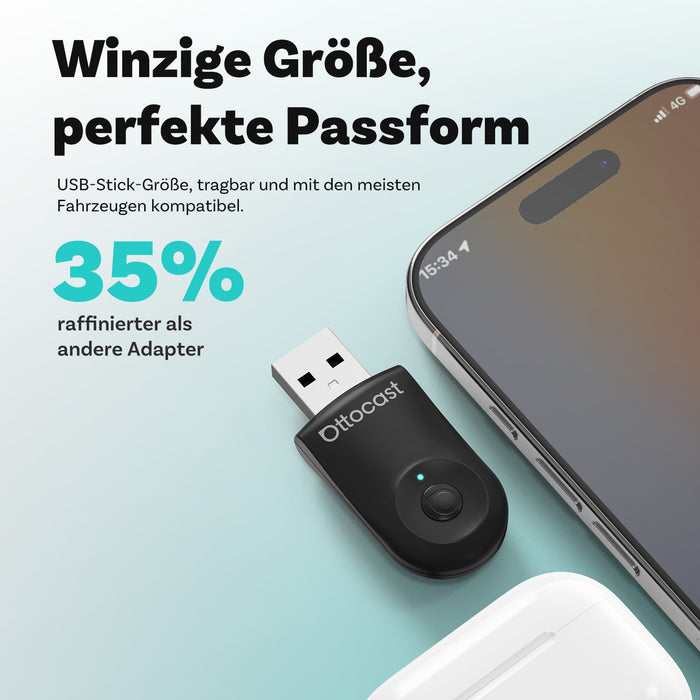 Ottocast® 2025 Mini Wireless 2-in-1 CarPlay Und Android Auto Adapter