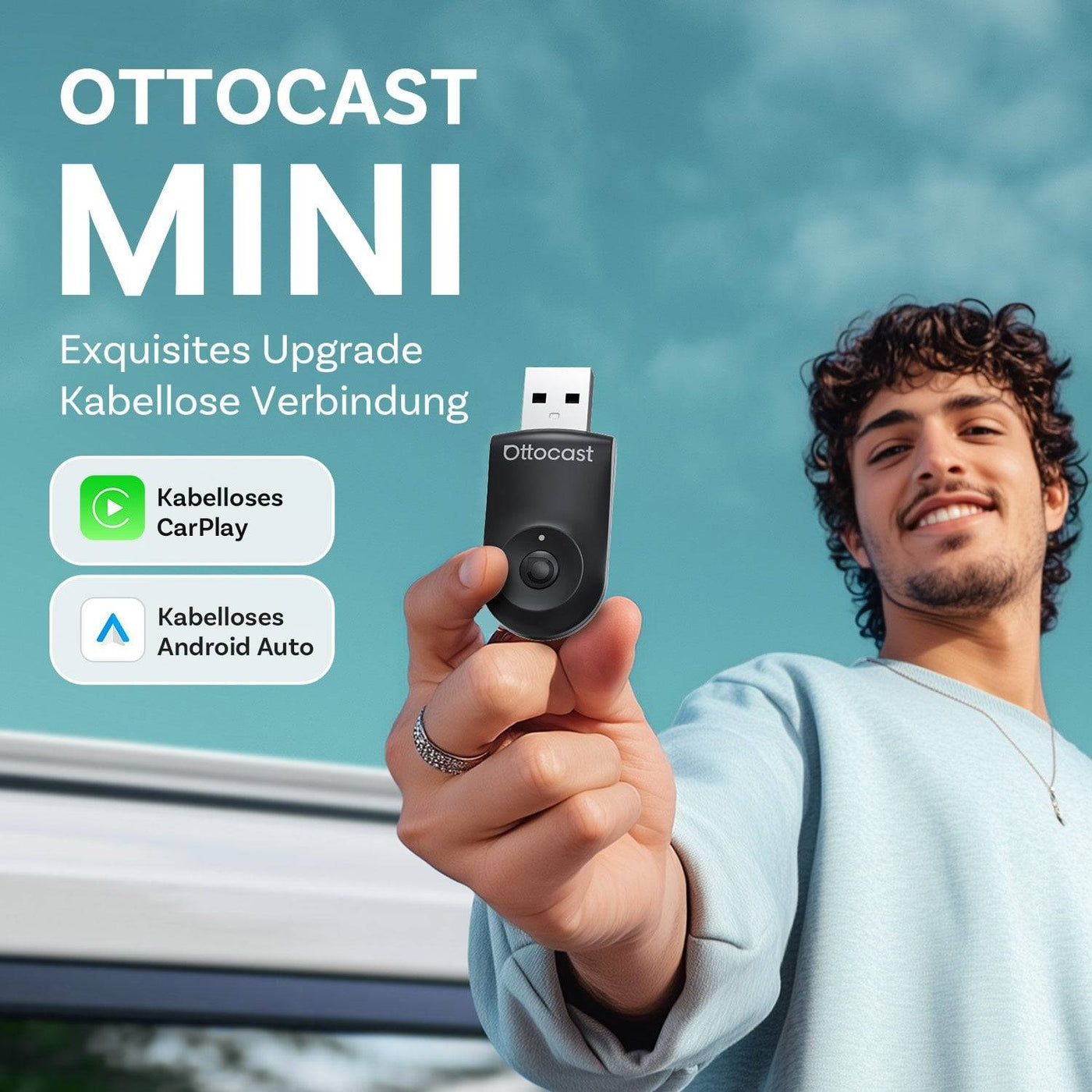 Ottocast® 2025 Mini Wireless 2-in-1 CarPlay Und Android Auto Adapter